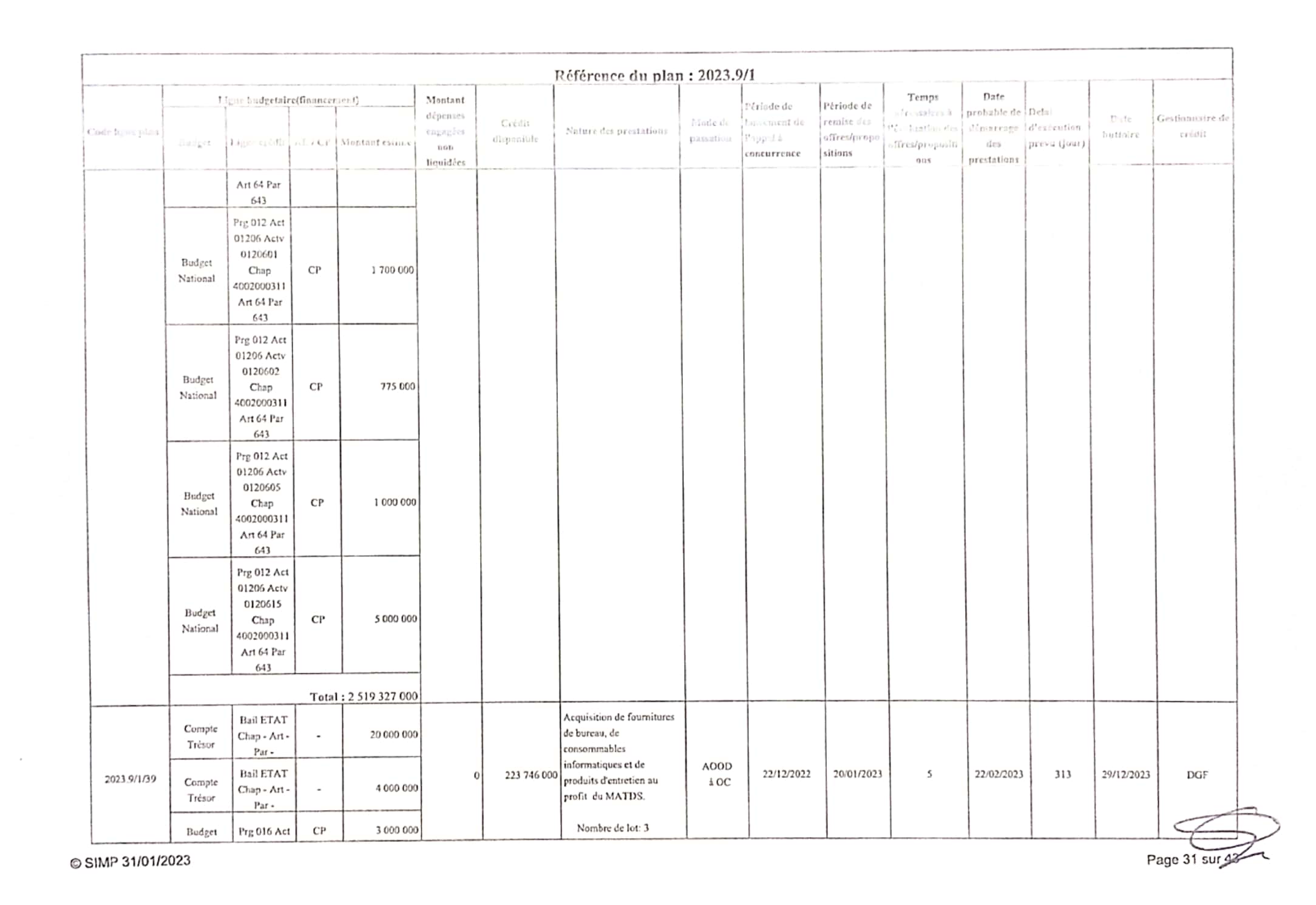 Plan de Passation des Marchés du Ministère de l'Administration Territoriale, de la ...